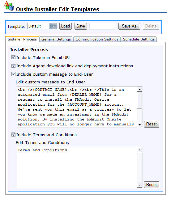 Onsite Installer: Edit Installer Templates
